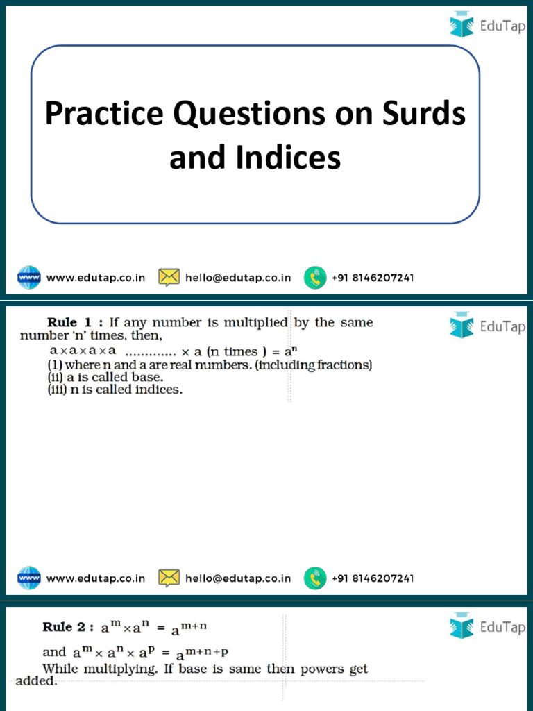 Surds and Indices Practice Questions | PDF