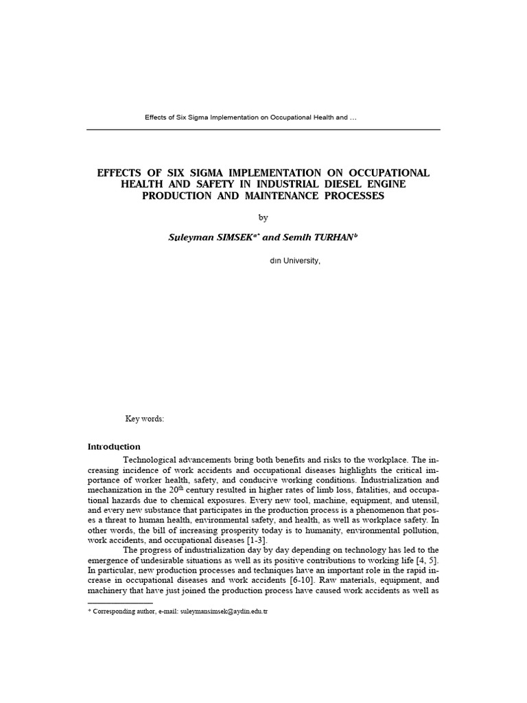 Effects of Six Sigma Implementation On Occupational Health and Safety ...