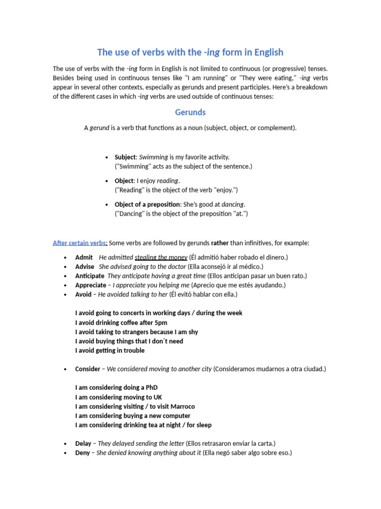 The Use of Verbs With The ING | PDF | Verb | Linguistic Morphology