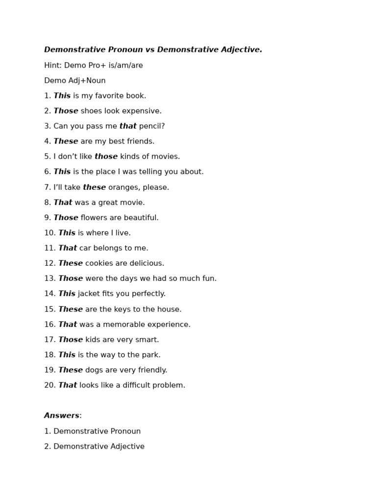 Demonstrative Pronouns and Adjectives | PDF
