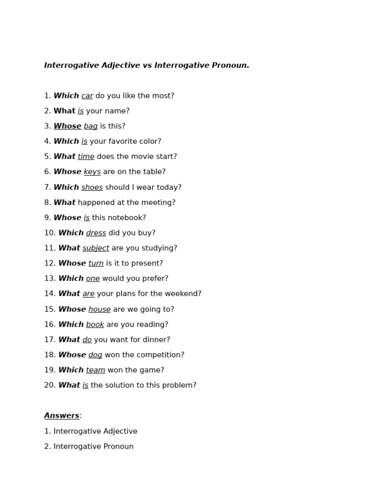 Interrogative Pronoun Vs Interrogative Adjective | PDF