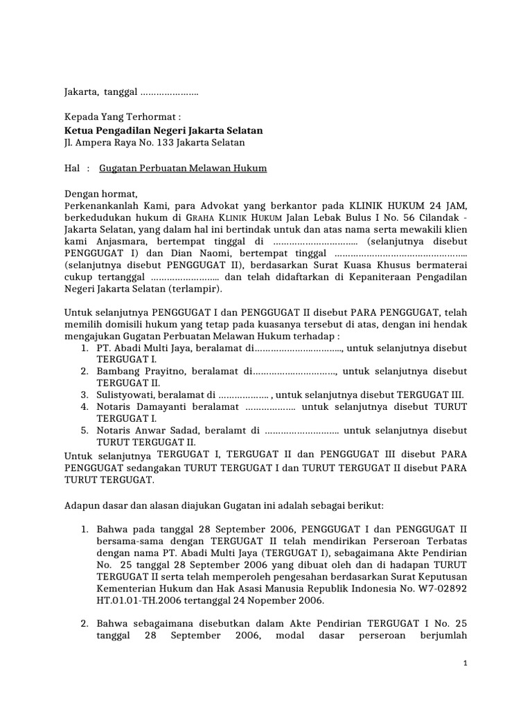 Contoh Format Gugatan PMH | PDF