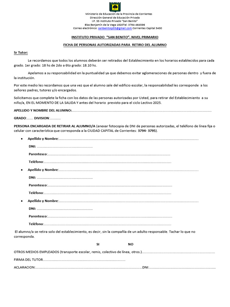 Ficha de Retiro 2025 1 | PDF