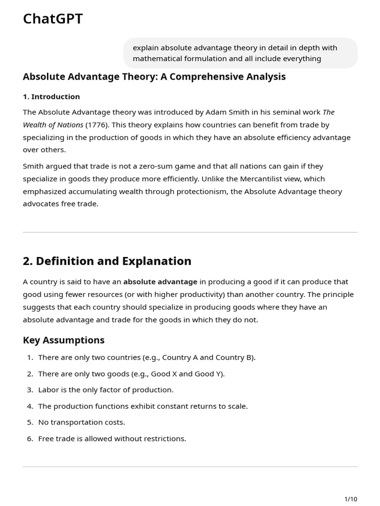 Absolute Advantage Theory Explained | PDF | Free Trade | Comparative Advantage