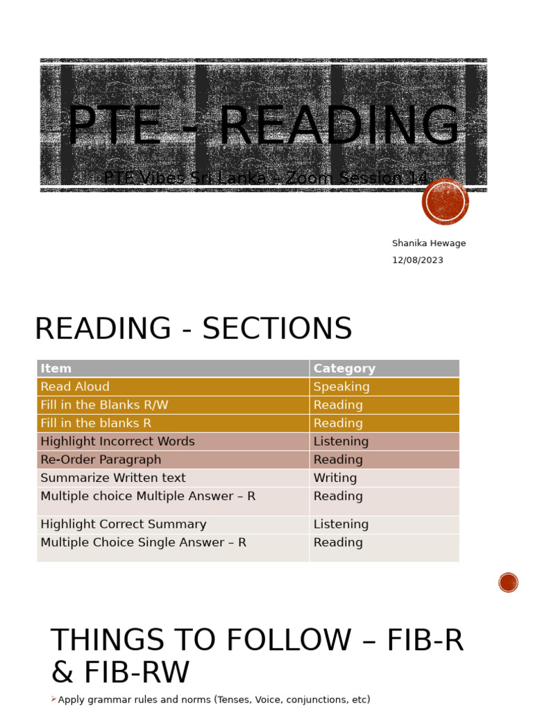 Session14 - PTE Reading | PDF | Verb | Perfect (Grammar)