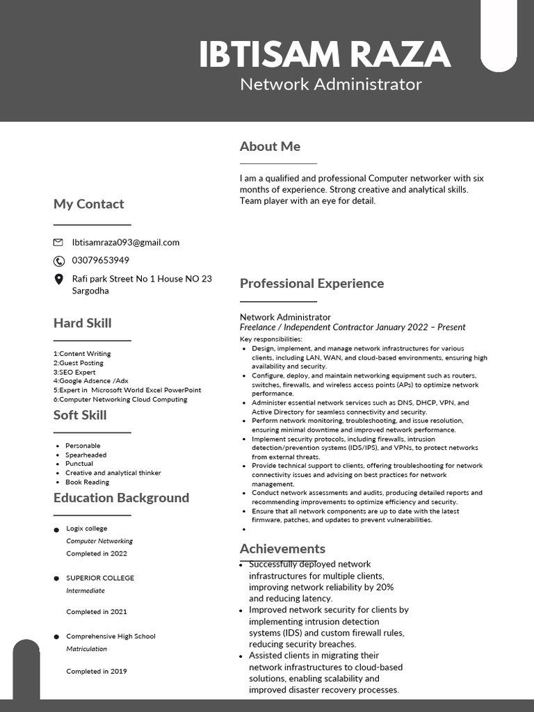 Ibtisam Raza Resume | PDF | Computer Network | Security
