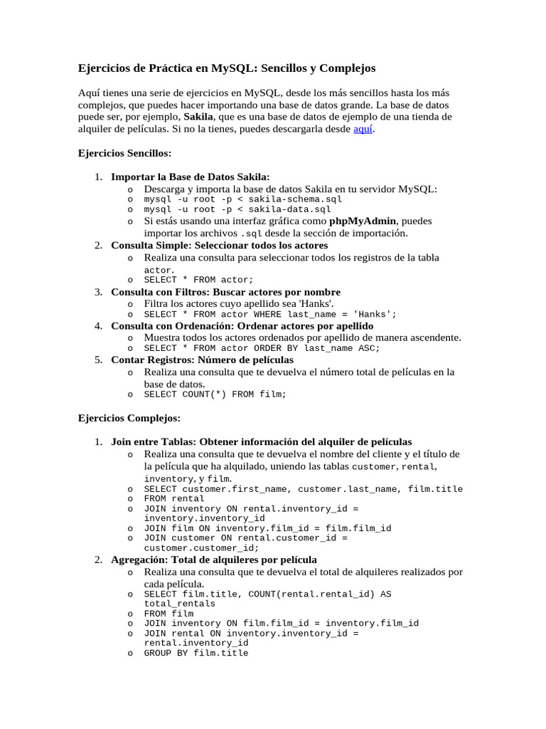 Ejercicio SQL Con Base Importada | PDF | Mi sql | SQL