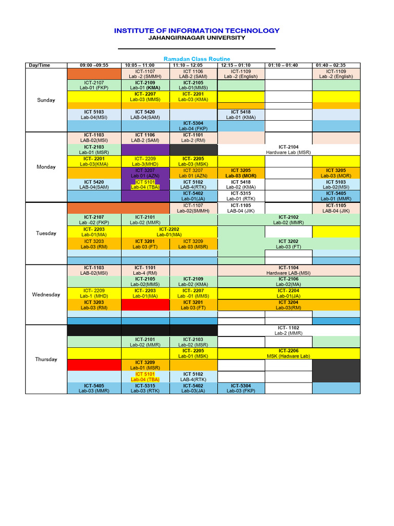 IIT Routine - Ramadan | PDF