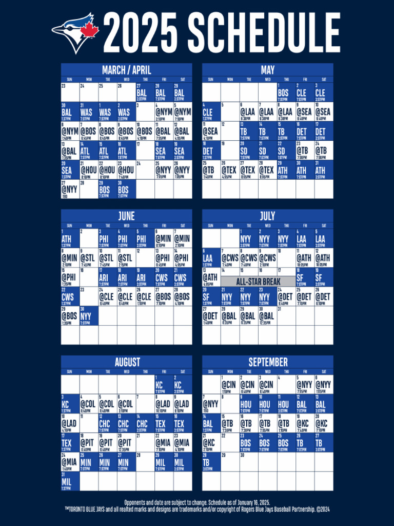 Toronto Blue Jays 2025 Printable Schedule | PDF