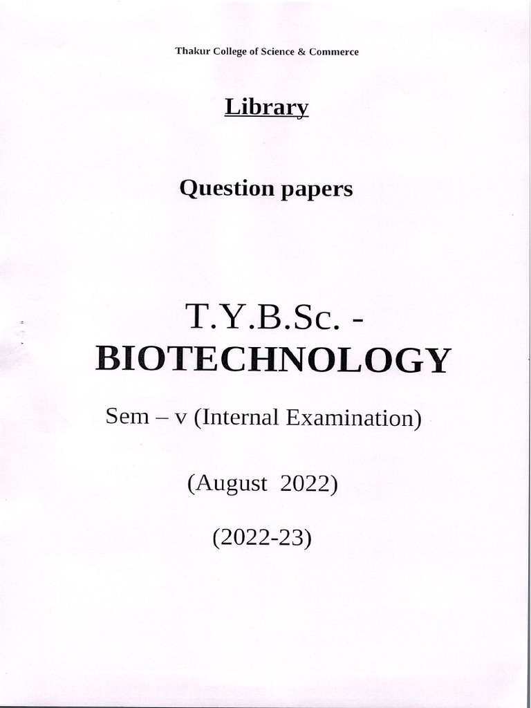 T.Y.B.sc. (Biotechnology) - Sem-V, Internal Examination, August 2022 | PDF