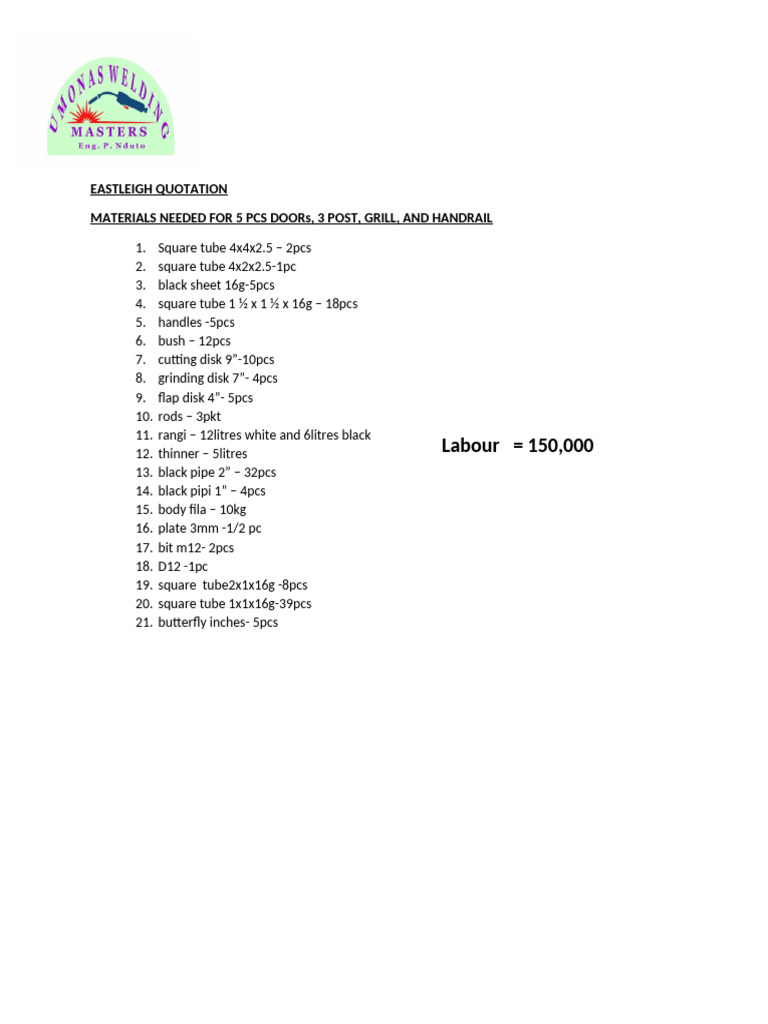 Eastleigh Quotation for Door Materials | PDF