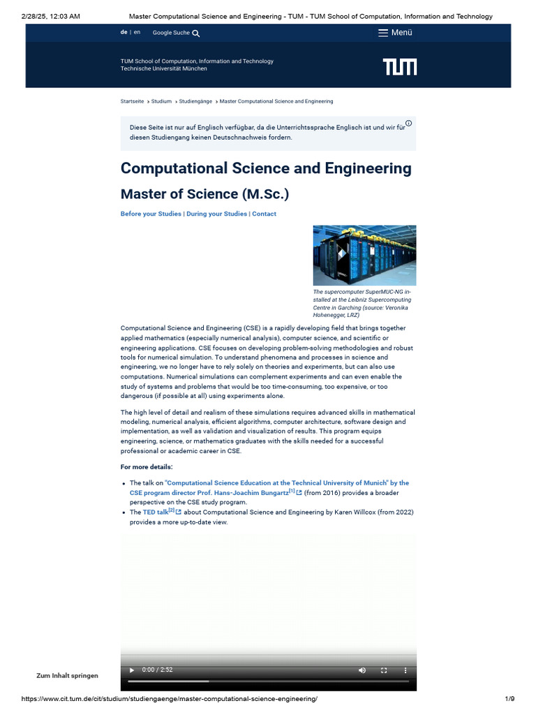 Master Computational Science and Engineering - TUM - TUM School of Computation, Information and ...