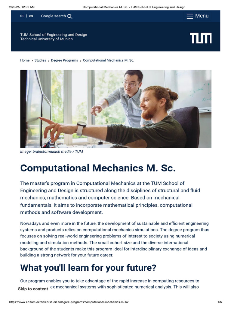 MSc in Computational Mechanics at TUM | PDF | Engineering ...