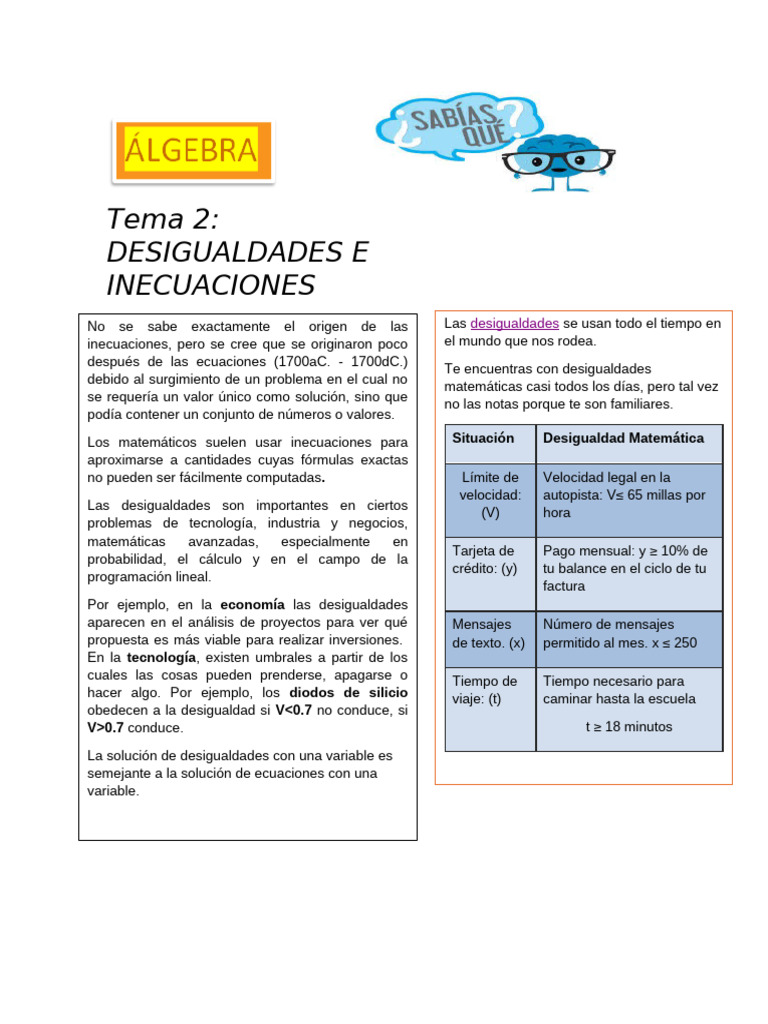 Desigualdades e Inecuaciones | PDF | Desigualdad (Matemáticas) | Intervalo (Matemáticas)