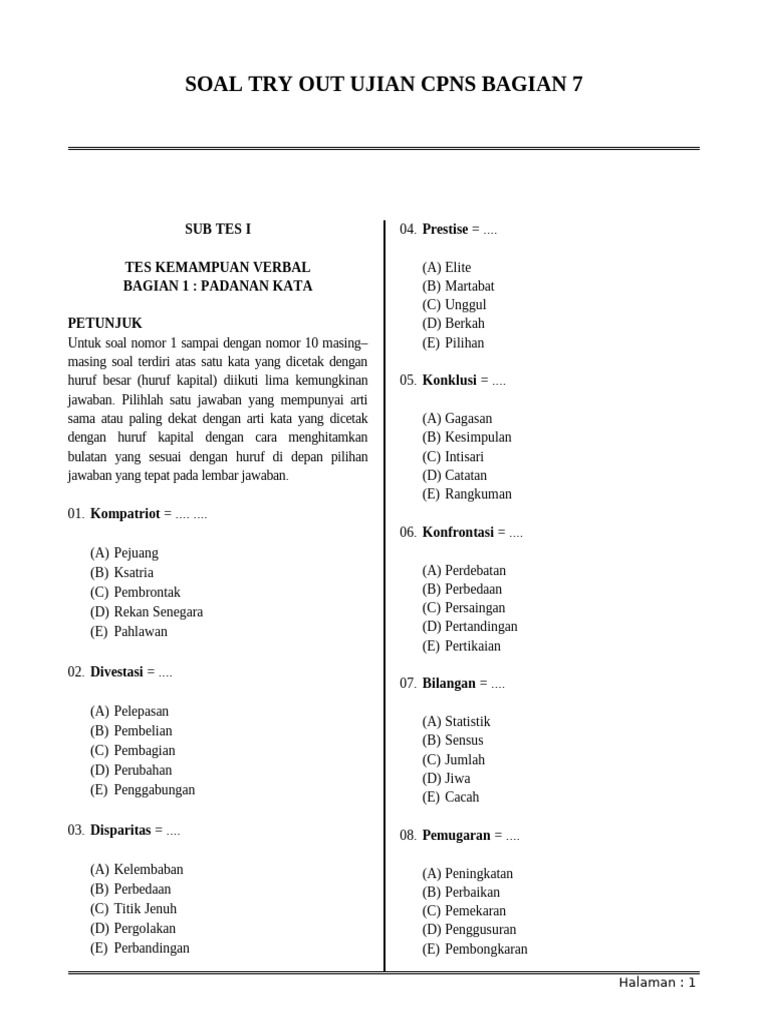 Soal Try Out Ujian CPNS Bagian 7 | PDF