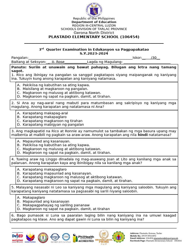 3RD QT - Esp Ii | PDF
