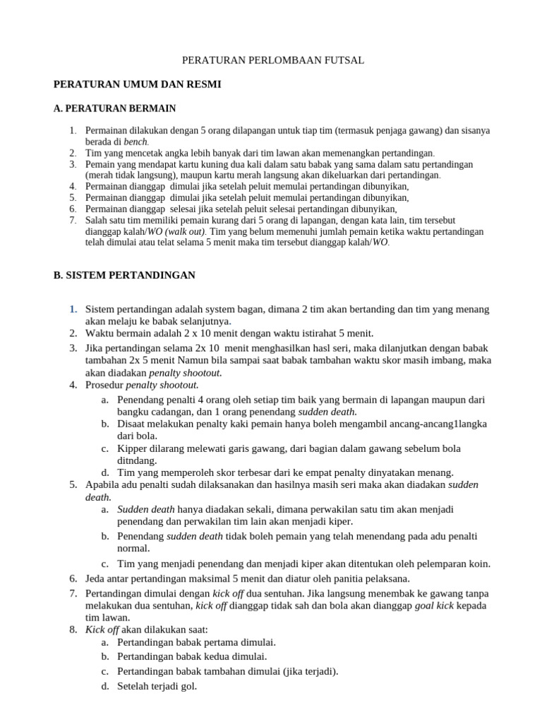 Peraturan Permainan Futsal | PDF