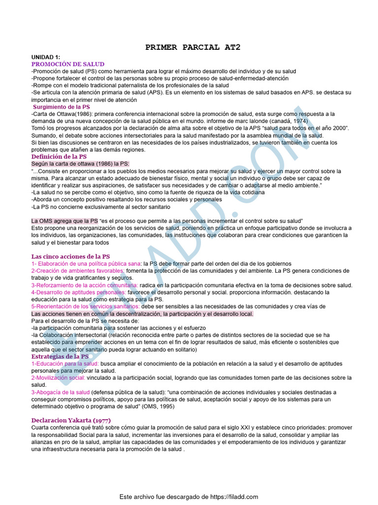 Primer Parcial At2 | PDF | Educación para la salud | Pedagogía