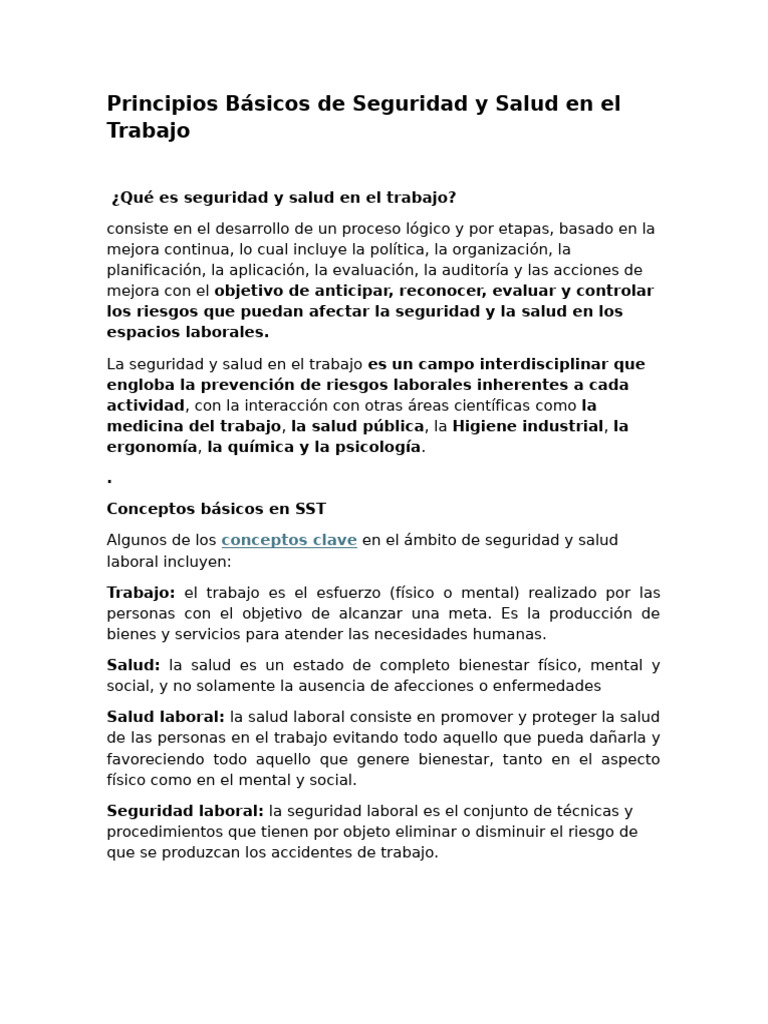 Material Base - Principios Básicos de Seguridad y Salud en El Trabajo | PDF | Seguridad y salud ...