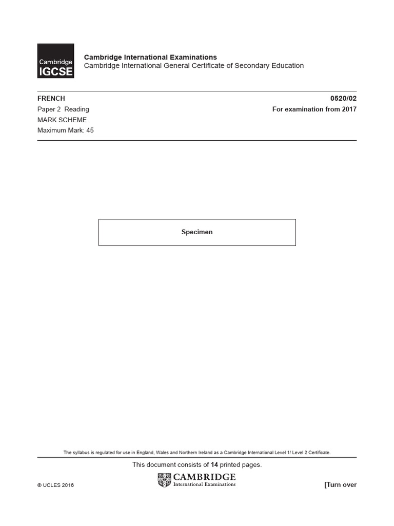 2017 Specimen Paper Mark Scheme 2 | PDF | Student Assessment And ...