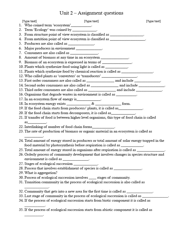 Unit 2 Assignment - 035645 | PDF | Ecosystem | Ecology
