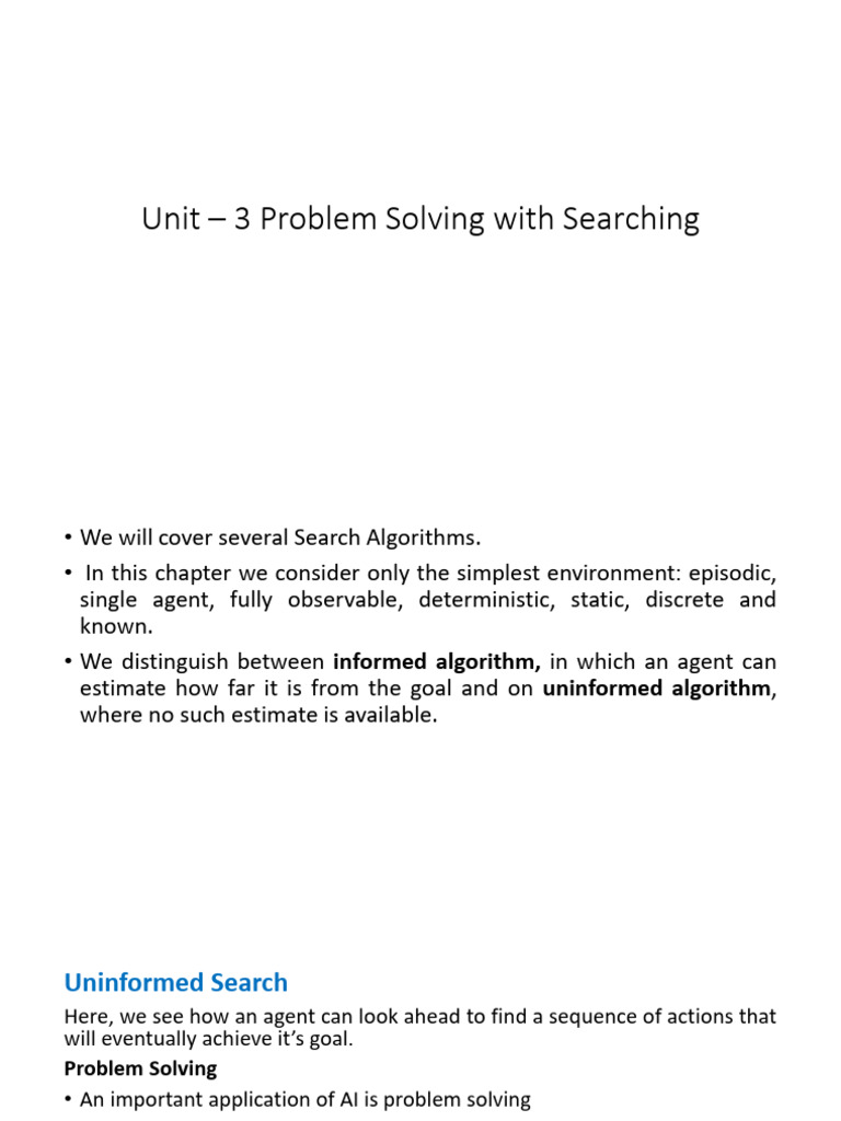 Unit – 3 Problem Solving With Searching | PDF | Theoretical Computer ...