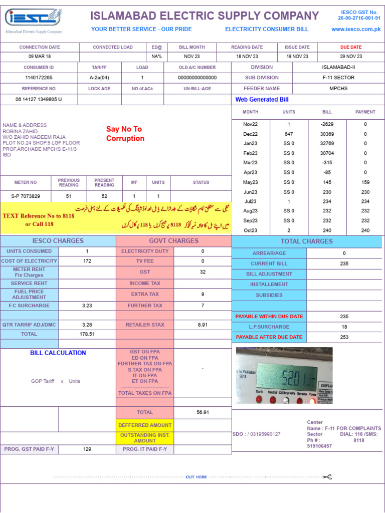 Islamabad Electricity Bill | PDF | Taxes | Value Added Tax