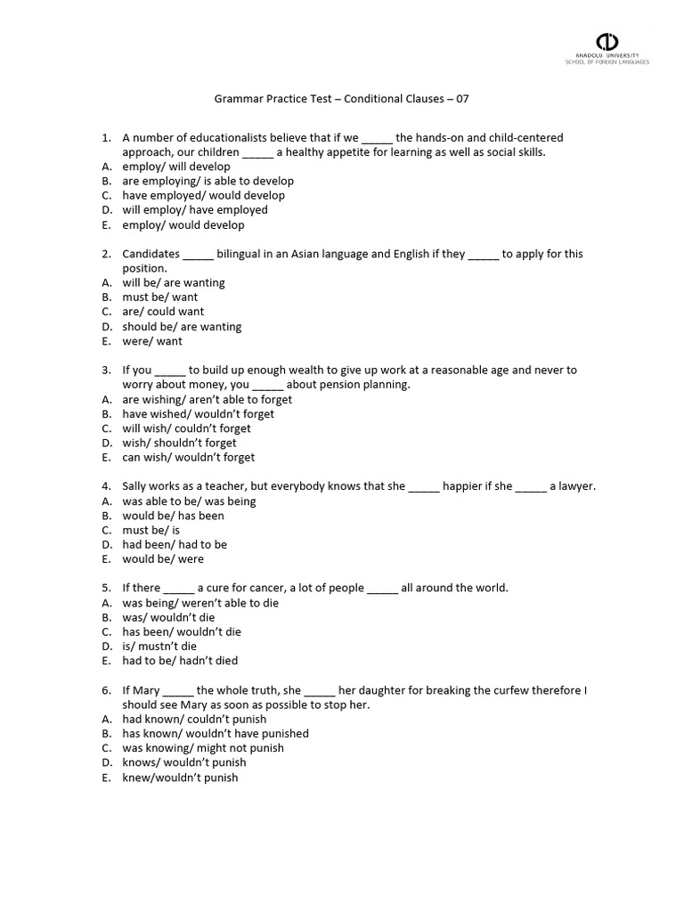 Conditional Clauses Grammar Test 07 | PDF