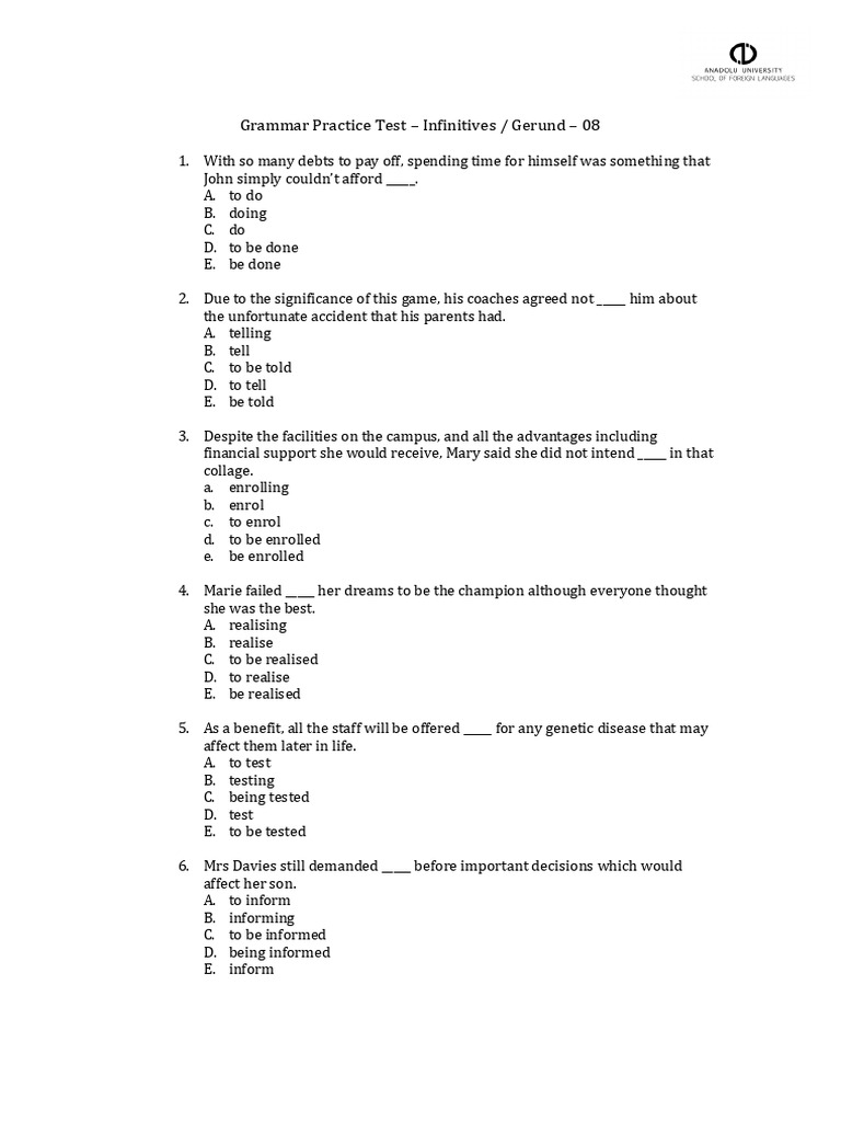 08 Infinitives - Gerund 01 | PDF