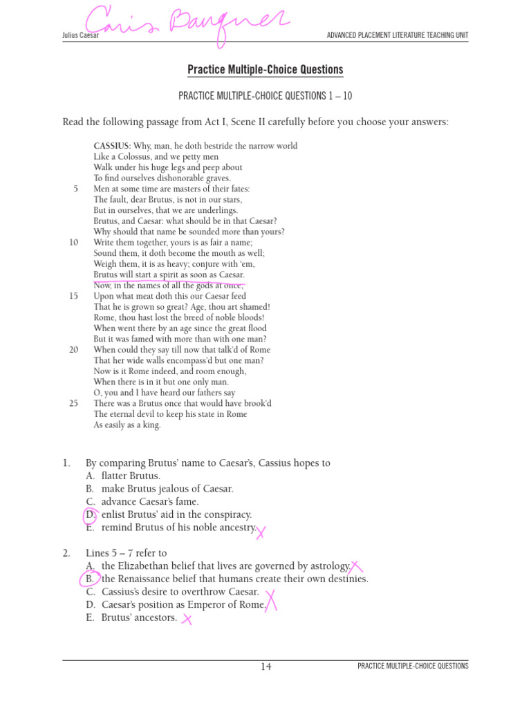Kami Export - Julius Caesar Practice AP Multiple Choice Act I Scene 2 ...