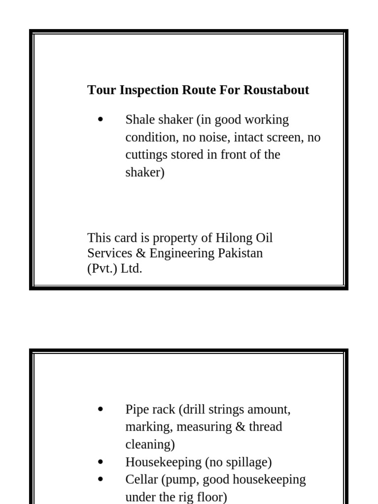 Tour Inspection Route For Roustabout | PDF