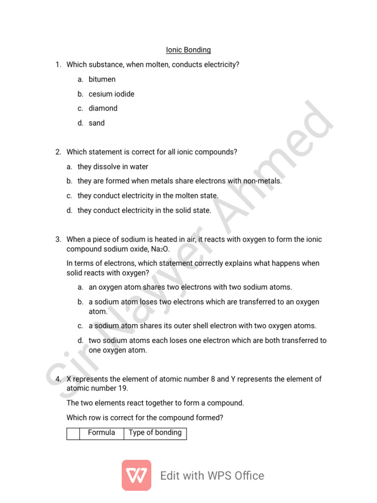 Chapter-Bonding (Practice Questions) | PDF | Ion | Chemical Bond