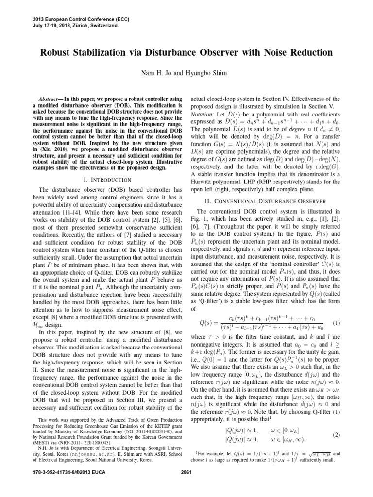 Jo Shim Disturbance Observer | PDF | Mathematical Analysis | Applied ...