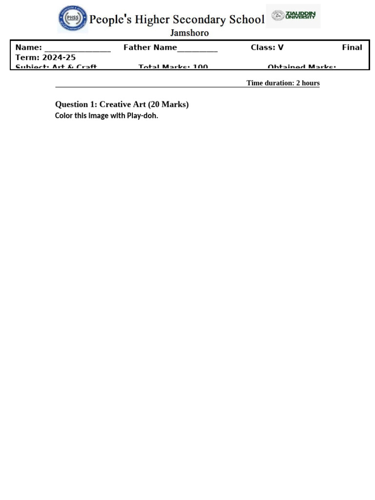 Class 5 Drawing Exam Paper 2024-25 | PDF