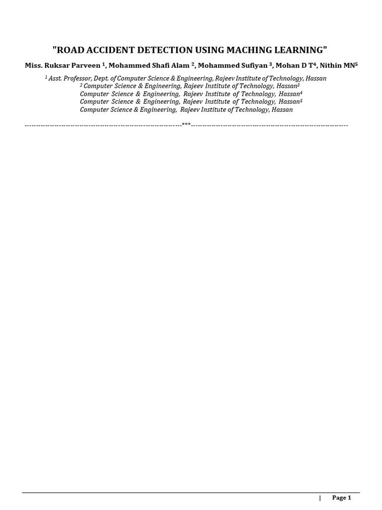 Road Accident Detection Using Maching Learning (1) | PDF | Internet Of Things | Machine Learning