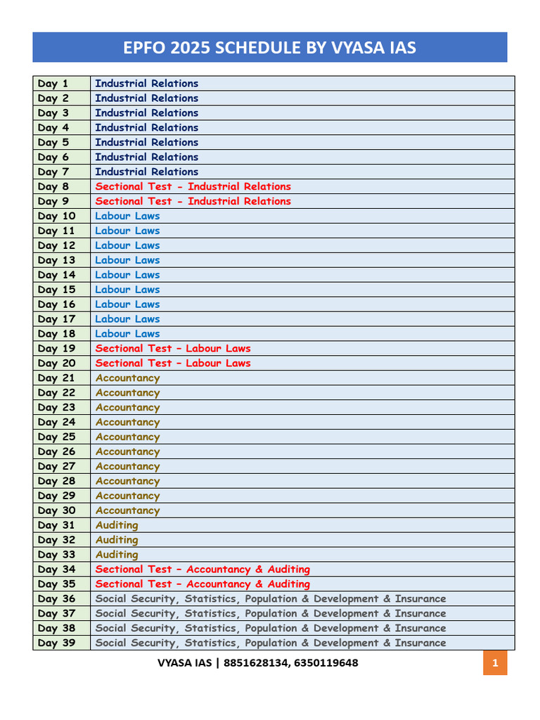 Epfo 2025 Schedule (Updated) | PDF