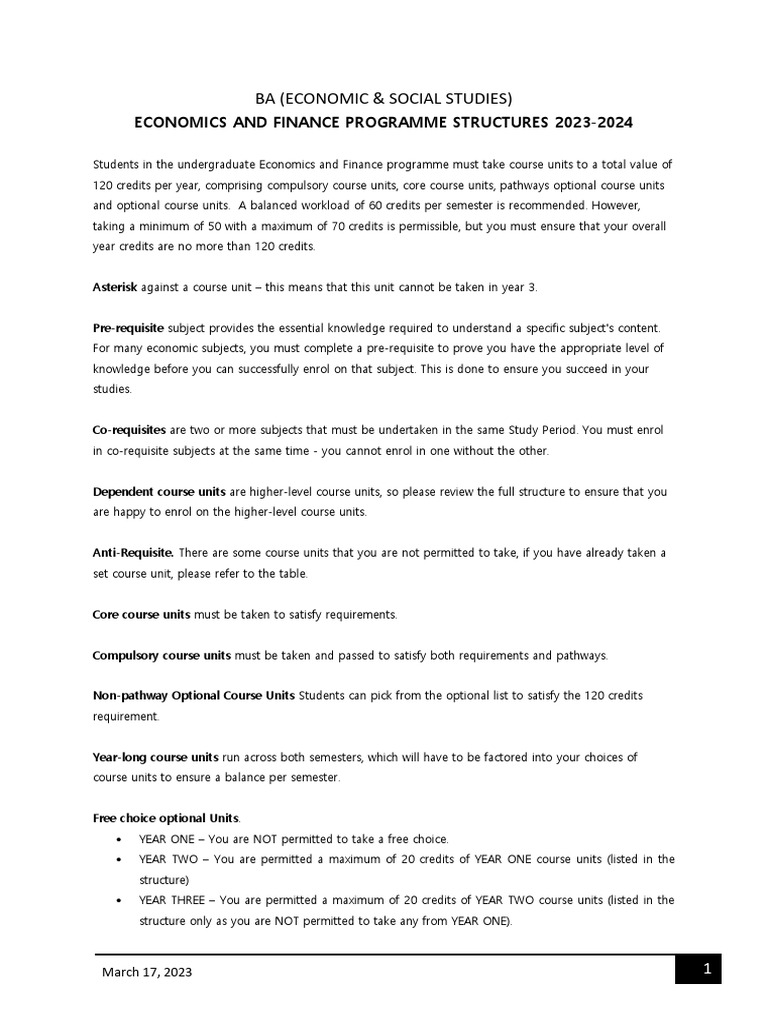 BA (Economic and Social Studies) (Hons) Economics and Finance 2023-24 ...