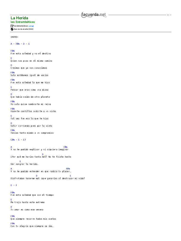 Letra y acordes de "La Herida" | PDF
