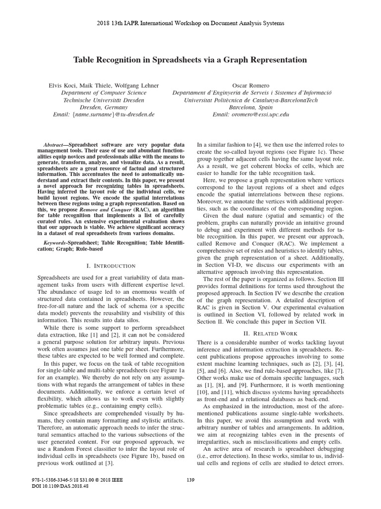 Table Recognition in Spreadsheets via a Graph Representation-5 | PDF | Spreadsheet | Vertex ...