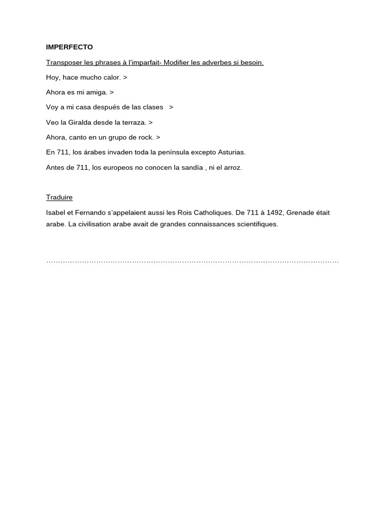 IMPERFECTO Ejercicios 2nde | PDF