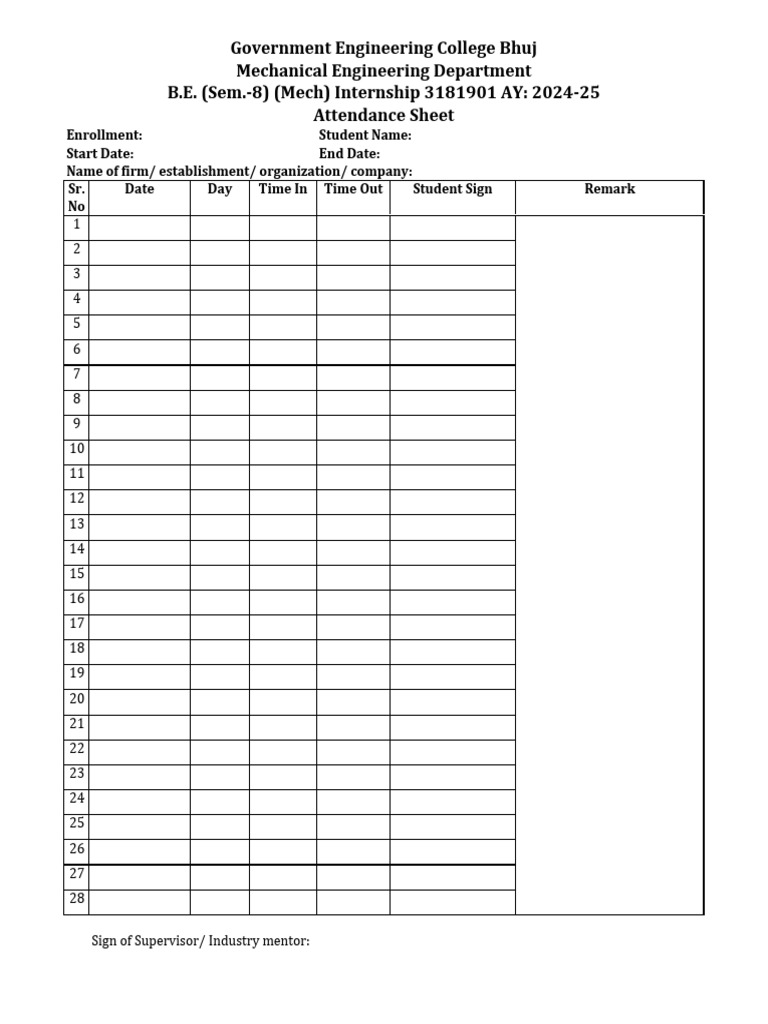 Format Atten Internship | PDF