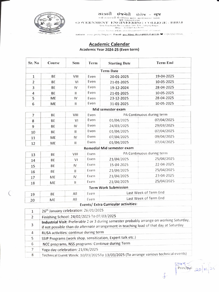 Academic Calander 2024-25 Even | PDF | Educational Stages | Higher Education
