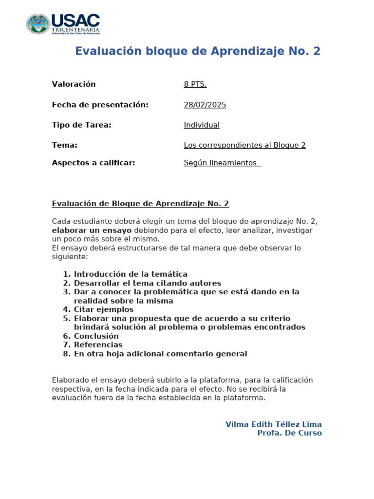 Lineamientos Evaluación Bloque 2 | PDF