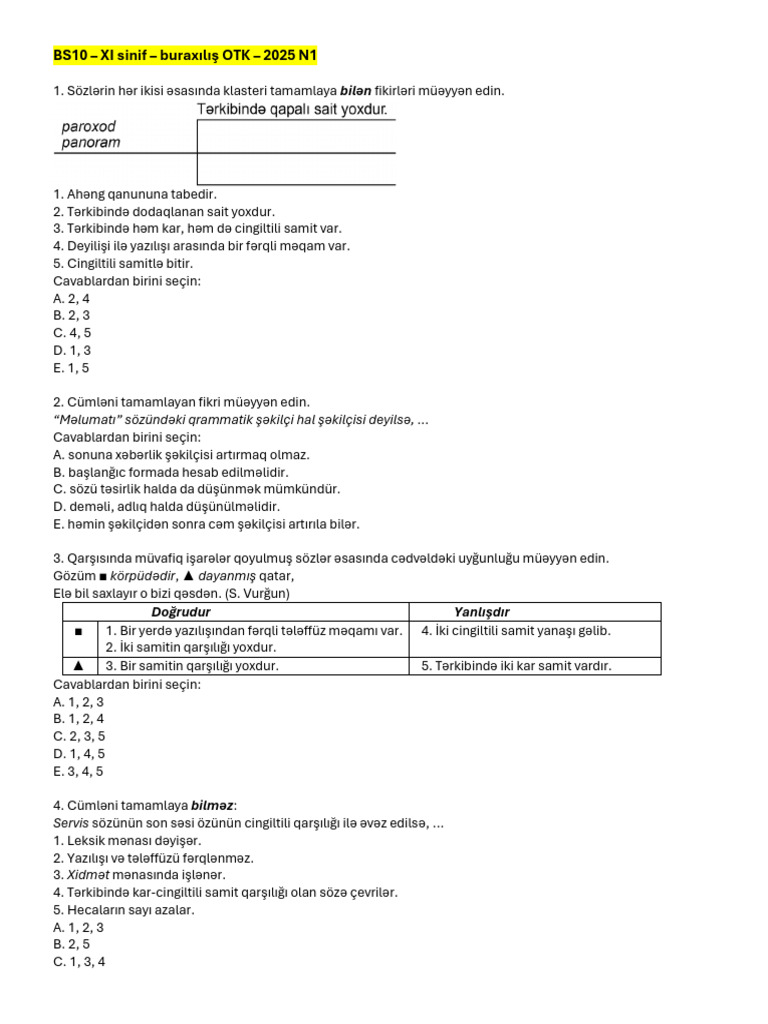 BS10 - Buraxılış Sınaq - 2025 N1 | PDF