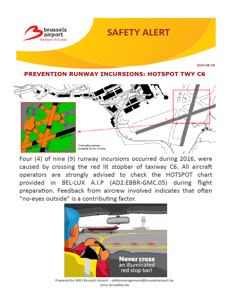Safety Alert Prevention Runway Incursions - Hotspot C6 | PDF