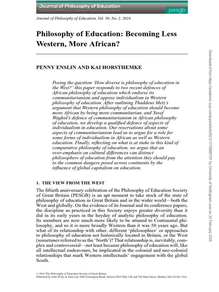 African vs. Western Philosophy of Education | PDF | Philosophy Of ...