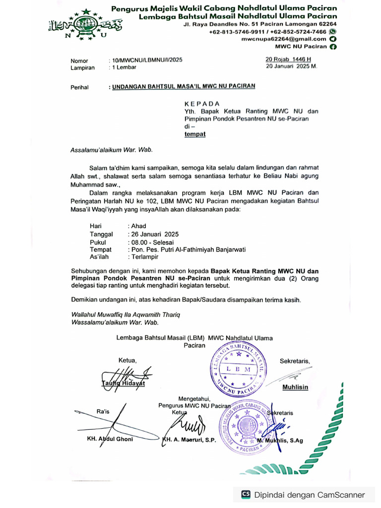 Surat Delegasi Bahtsul Masail MWC | PDF