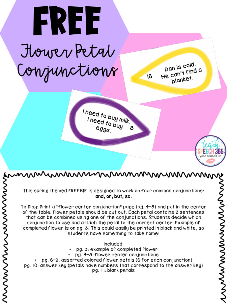 Free Flower Petal Conjunctions Activity | PDF