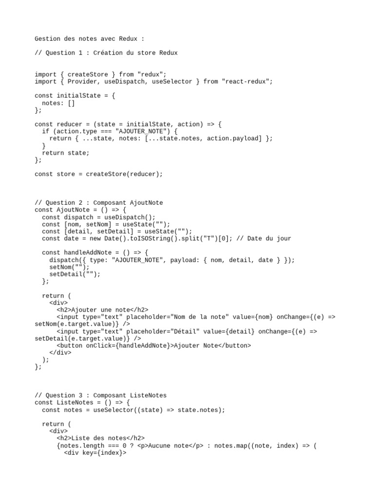Gestion Des Notes Avec Redux (Exercice 2) | PDF