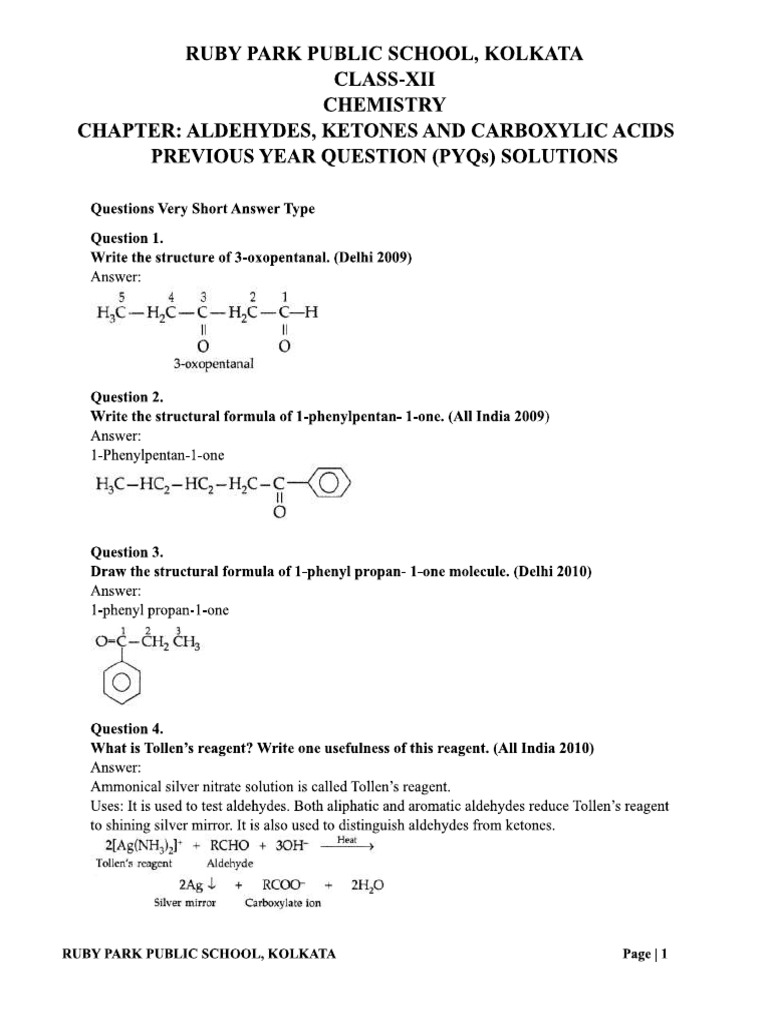 Aldehydes, Ketones and Carboxylic Acids Pyqs Solutions-1 | PDF